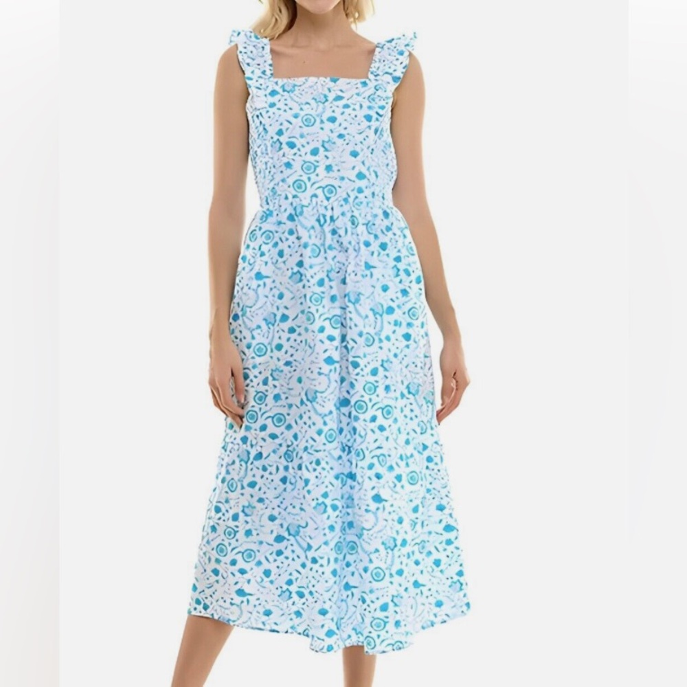 Nwt Draper James Smocked Bodice Flutter Straps Square… - Gem